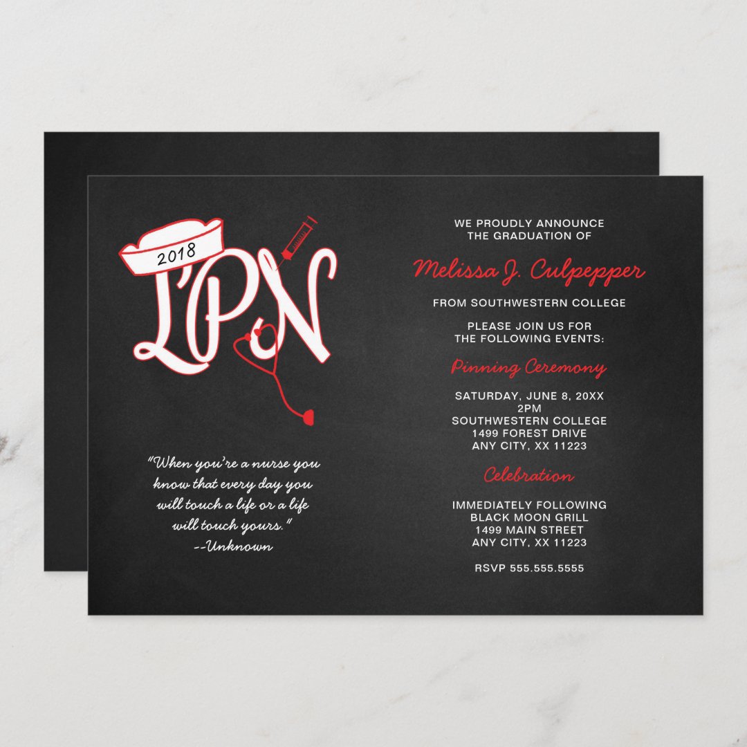 LPN pinning ceremony celebration graduation red Invitation | Zazzle
