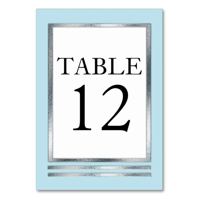 Lt Blue | Silver | White Modern Simple Elegant Table Number | Zazzle
