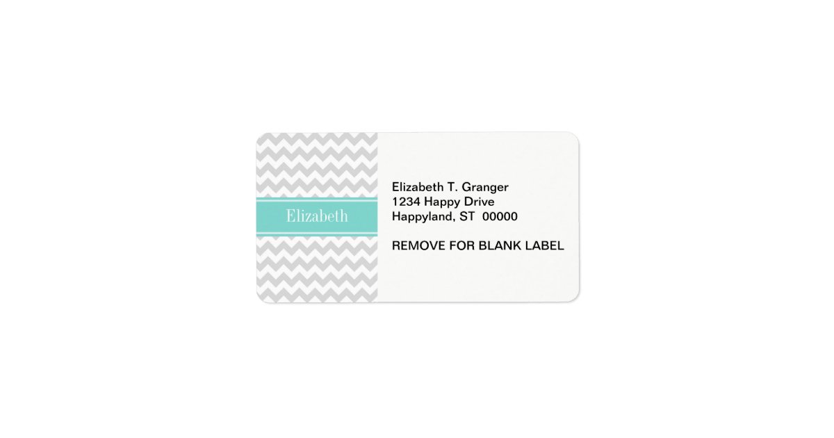 Lt Gray Wht Chevron Aqua Turquoise Name Monogram Label | Zazzle