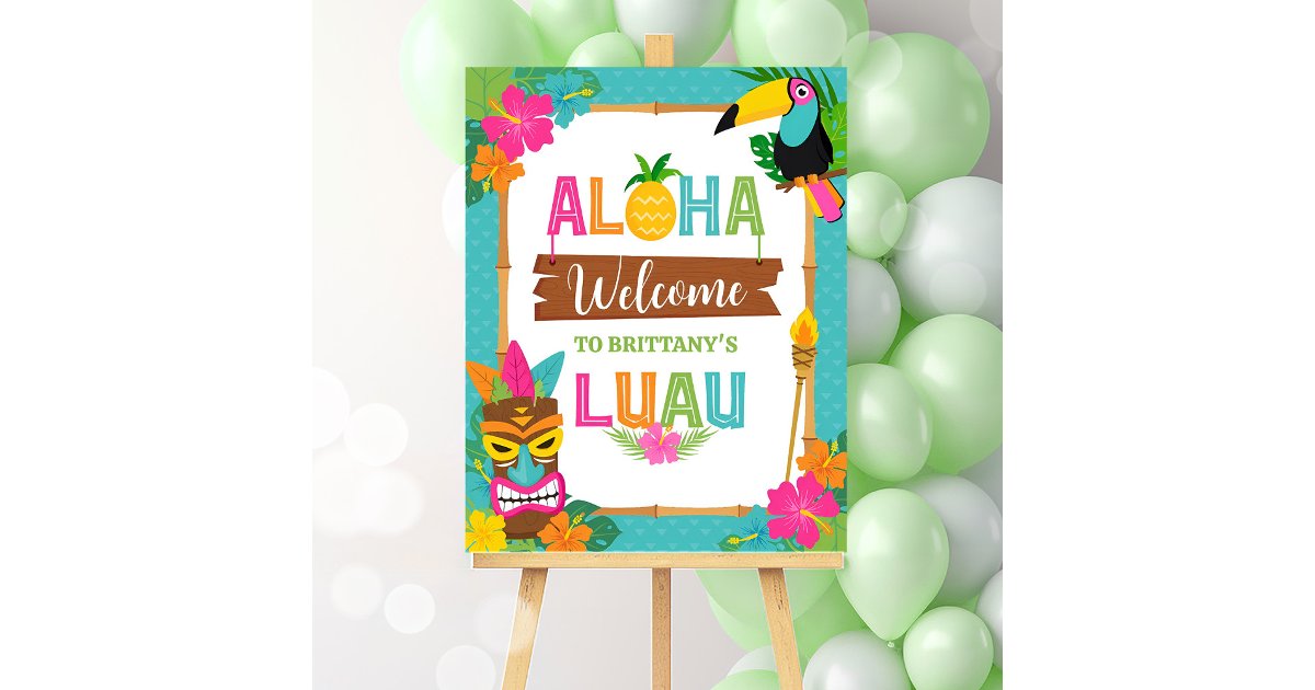 Luau Aloha Hawaiian Tropical Birthday Welcome Poster | Zazzle