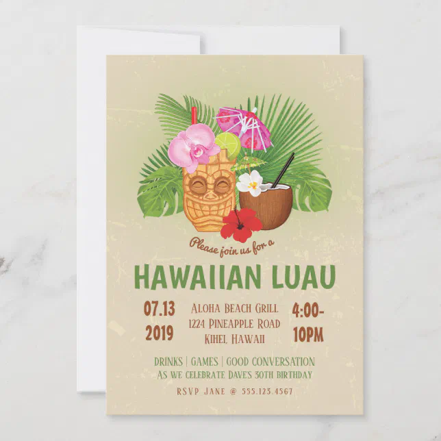 Luau Birthday Party Hawaiian Tiki Invite | Zazzle