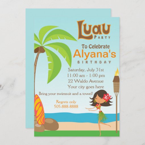 Luau Birthday Party Invitation Card | Zazzle