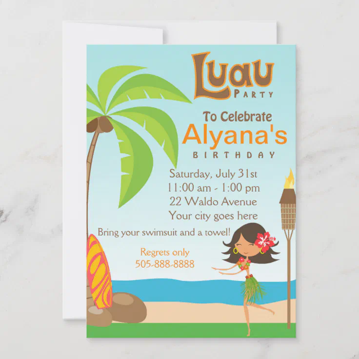 Luau Birthday Party Invitation Card | Zazzle
