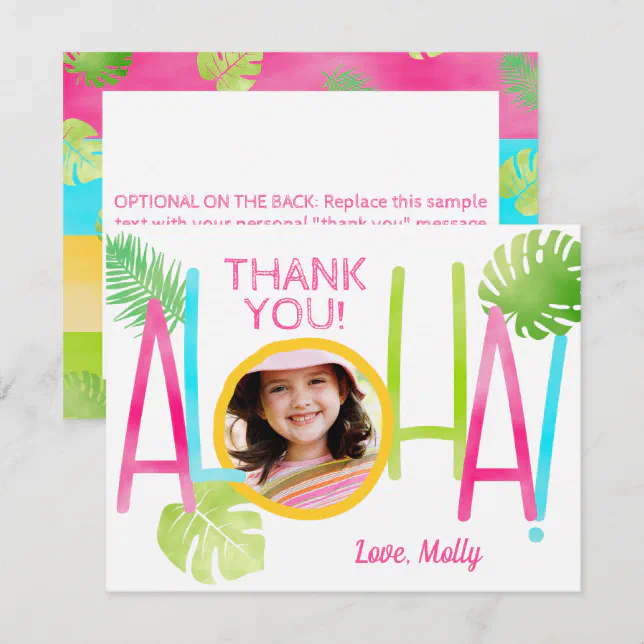 Luau Birthday Tropical Aloha Photo Thank You Card | Zazzle