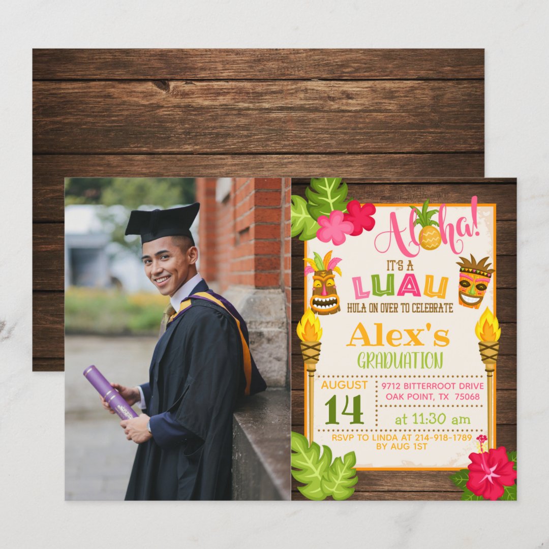 Luau Graduation Invitation with Photo - Boy | Zazzle