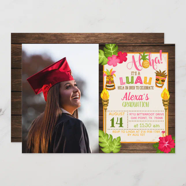 Luau Graduation Invitation with Photo - Girl | Zazzle