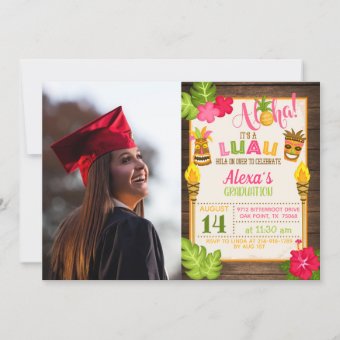Luau Graduation Invitation with Photo - Girl | Zazzle