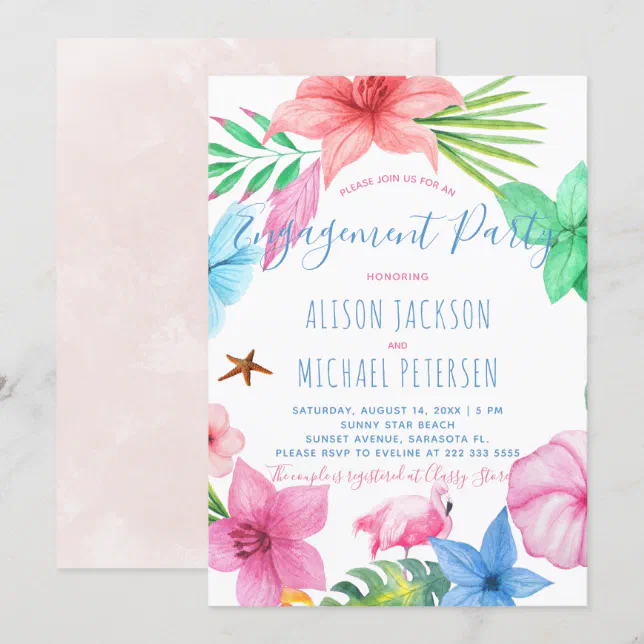 Luau Hawaiian tropical floral engagement party Invitation | Zazzle