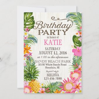 Luau Hawiian Beach Rustic Birthday Party Invitation | Zazzle