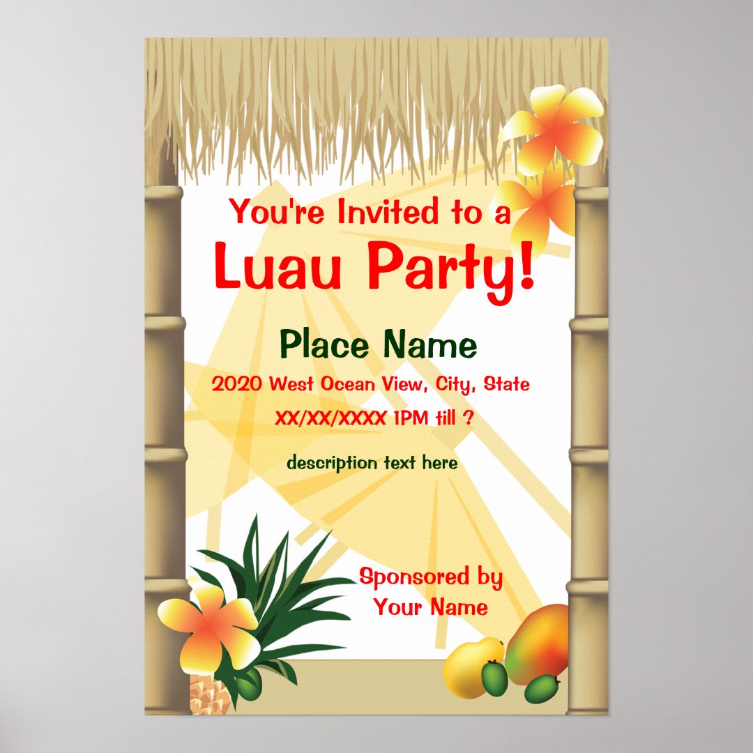 Luau Party Announcement Poster | Zazzle