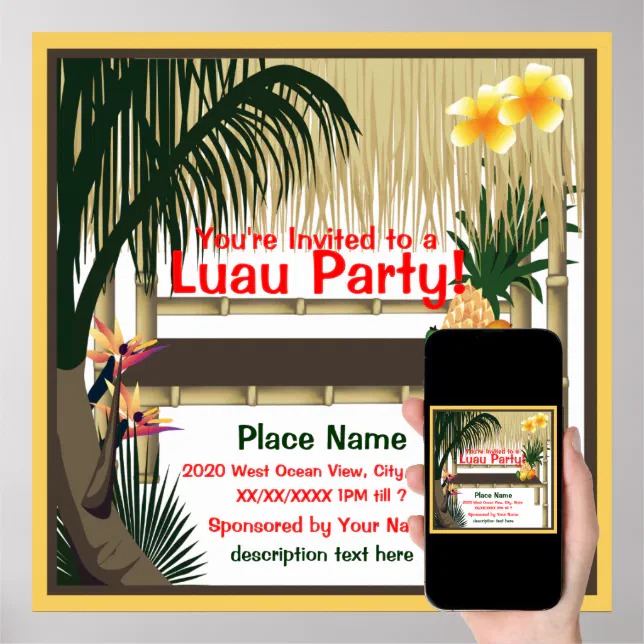 Luau Party Announcement Poster | Zazzle