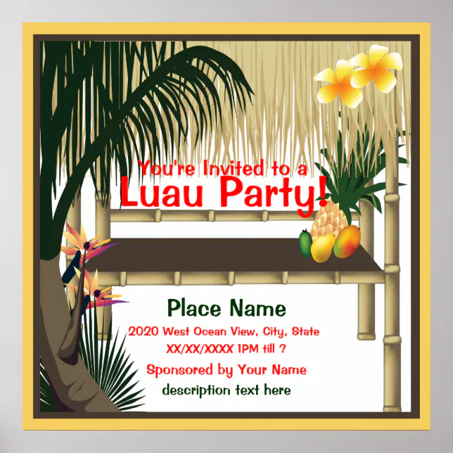 Luau Party Announcement Poster | Zazzle