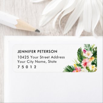 Luau Tropical Leaves Return Address Labels | Zazzle