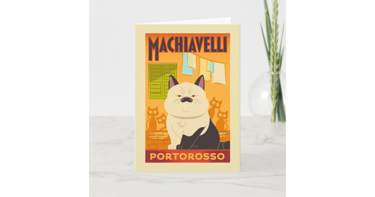 Luca | Machiavelli Cat Illustration Card | Zazzle
