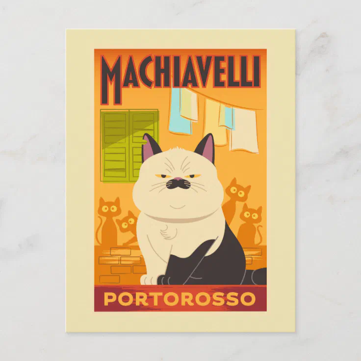Luca | Machiavelli Cat Illustration Postcard | Zazzle