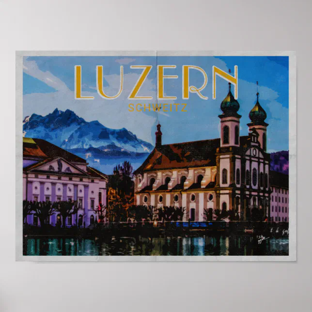 Lucerne Luzern Swiss Distressed Vintage Travel Poster | Zazzle