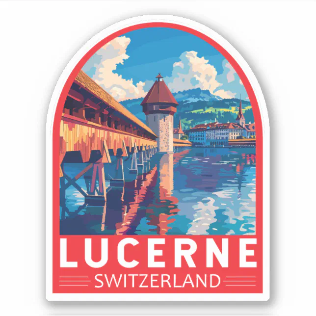 Lucerne Switzerland Travel Art Vintage Sticker | Zazzle