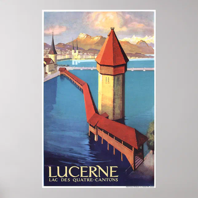 Lucerne, Switzerland, view on lake and a tower, Poster | Zazzle