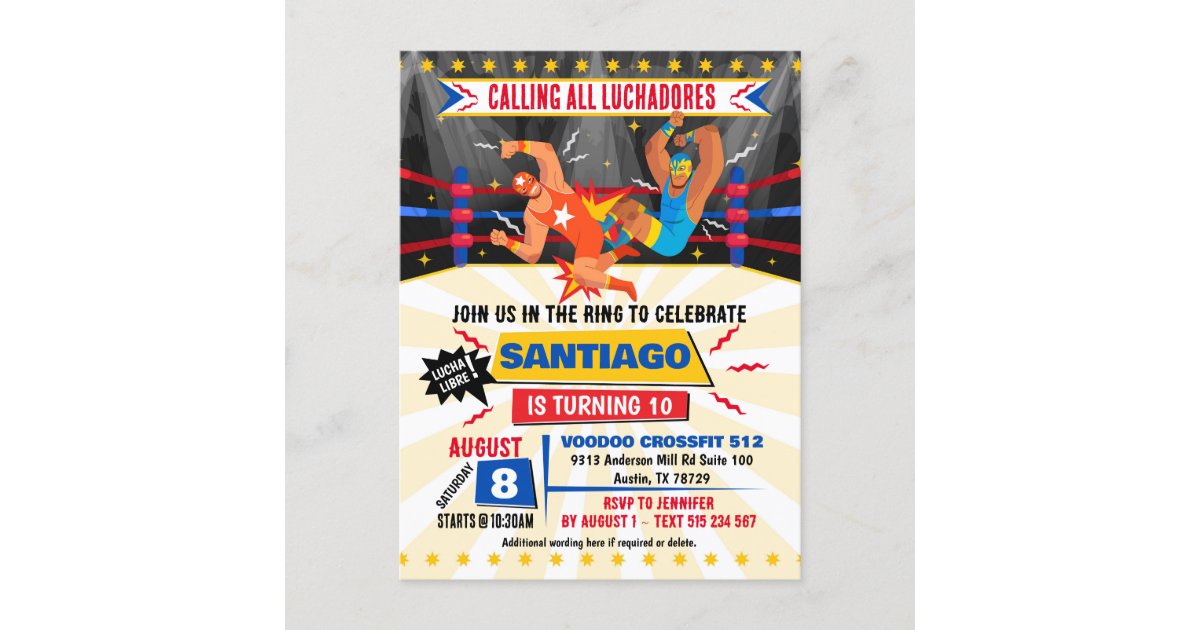 Lucha Libre Mexican Wrestling Birthday Invitation Postcard | Zazzle
