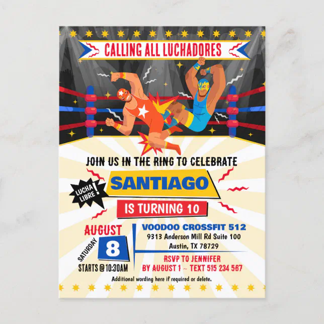 Lucha Libre Mexican Wrestling Birthday Invitation Postcard | Zazzle