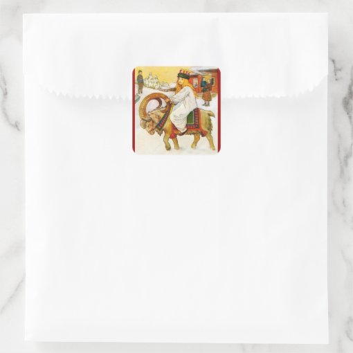 Lucia Riding a Christmas Goat Square Sticker | Zazzle