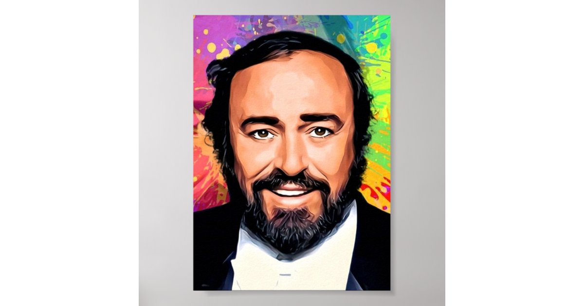 Luciano Pavarotti Colored Portrait Poster | Zazzle