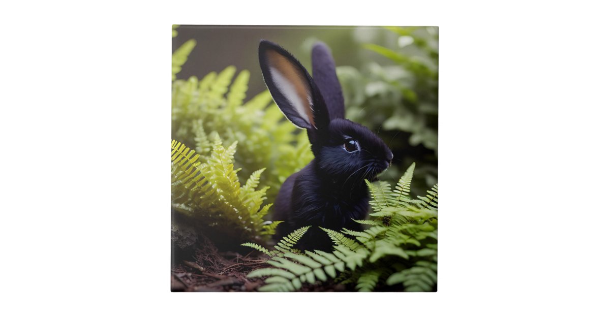 Lucifer the Black Bunny: A Dark Bundle of Mischief Ceramic Tile | Zazzle
