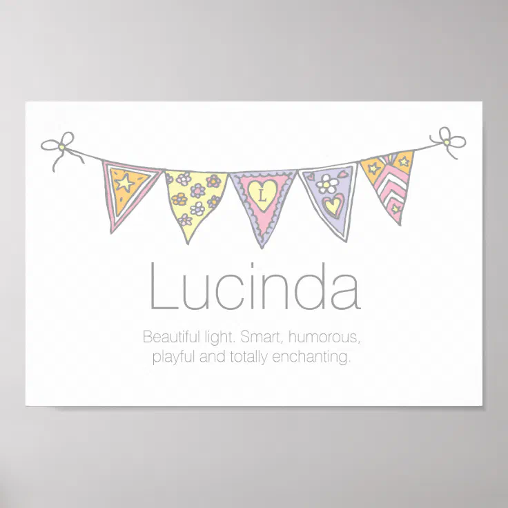 Lucinda girls name and meaning bunting poster | Zazzle
