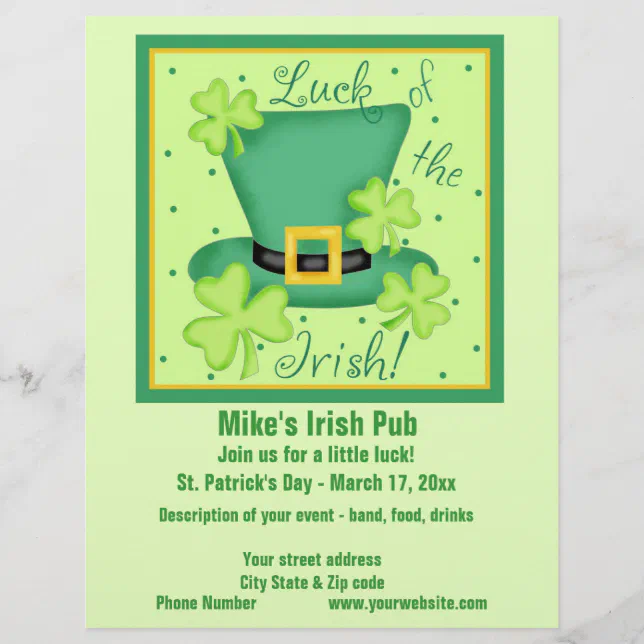 Luck of the Irish Business Promotion Custom Flyer | Zazzle
