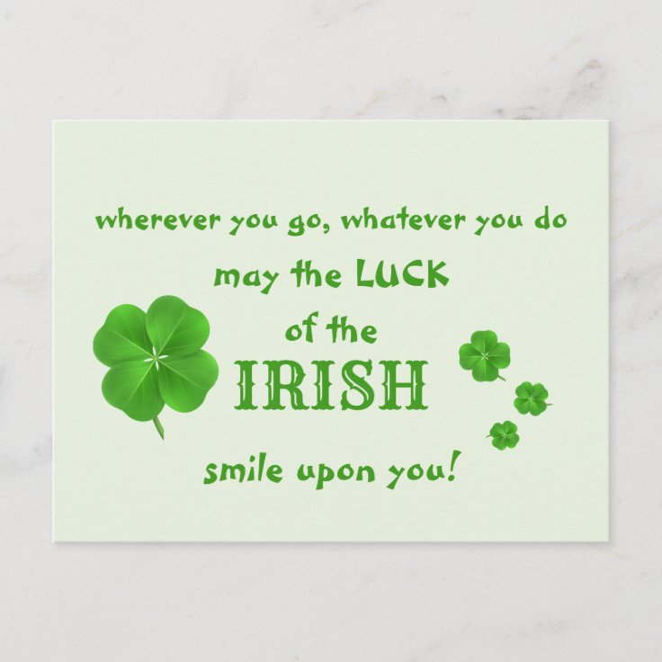 Luck of the Irish St. Patricks Day Blessing Clover Postcard | Zazzle