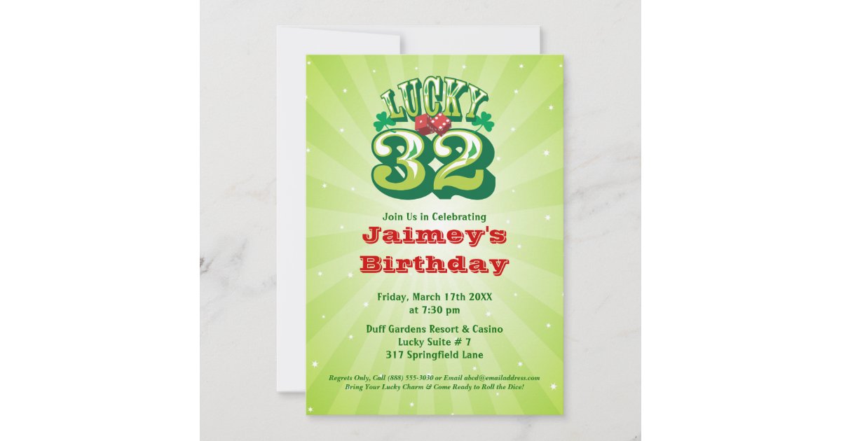 Lucky 32 - Custom Birthday Party Invitation | Zazzle