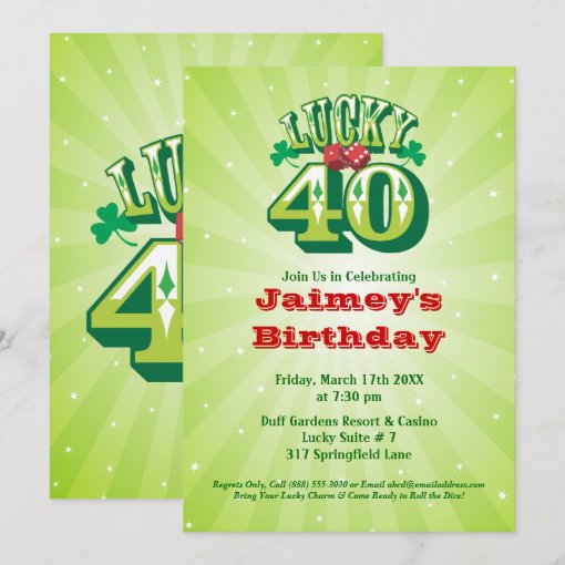 Lucky 40 - Custom Birthday Party Invitation | Zazzle