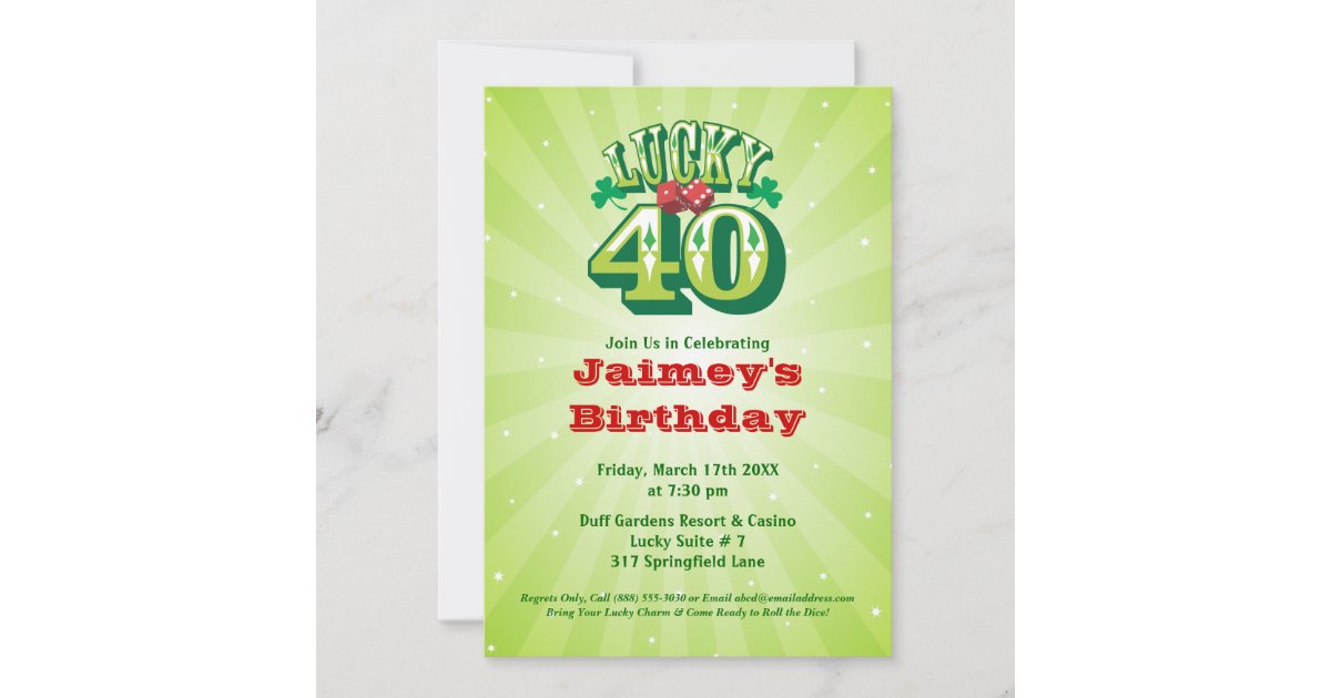 Lucky 40 - Custom Birthday Party Invitation | Zazzle