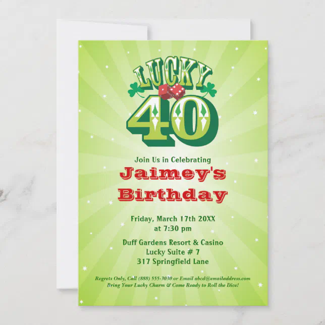 Lucky 40 - Custom Birthday Party Invitation | Zazzle