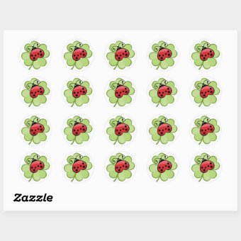 Lucky 4 Leaf Clover Ladybug Ladybird Cute Stickers | Zazzle