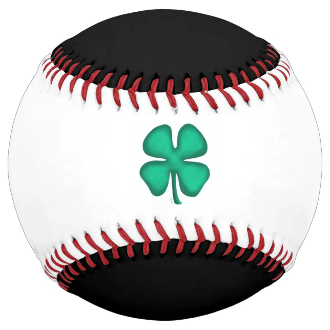 Lucky 4 Leaf Irish Clover black white softball | Zazzle