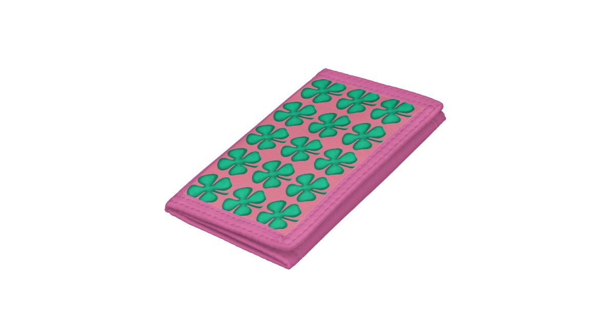 Lucky 4 Leaf Irish Clover pink wallet | Zazzle