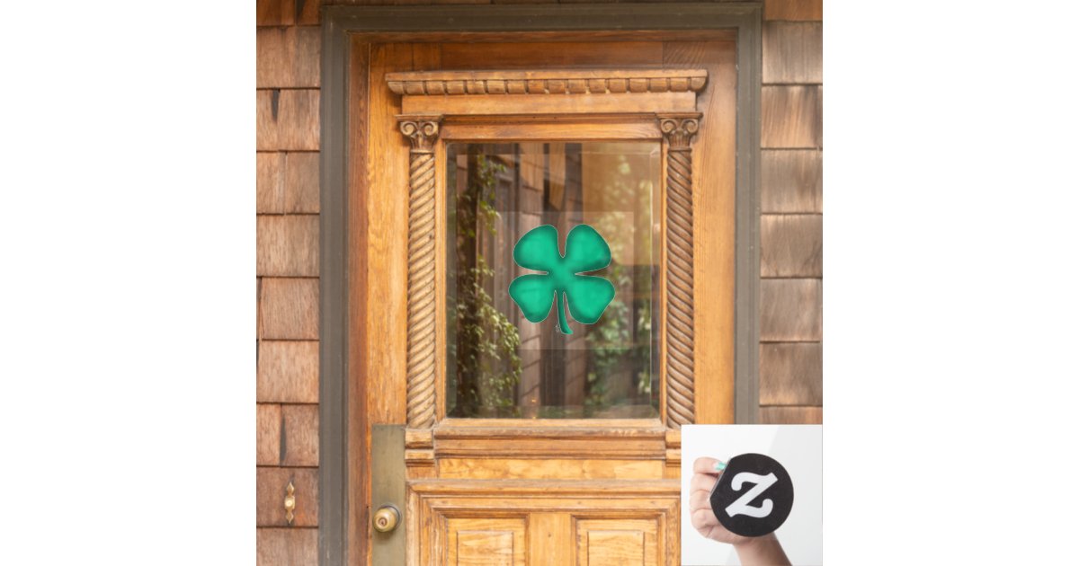 Lucky 4 Leaf Irish Clover window cling front stick | Zazzle