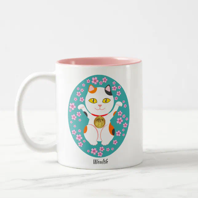 Lucky Cat Wealth Beckoning Japanese Maneki-Neko Two-Tone Coffee Mug ...