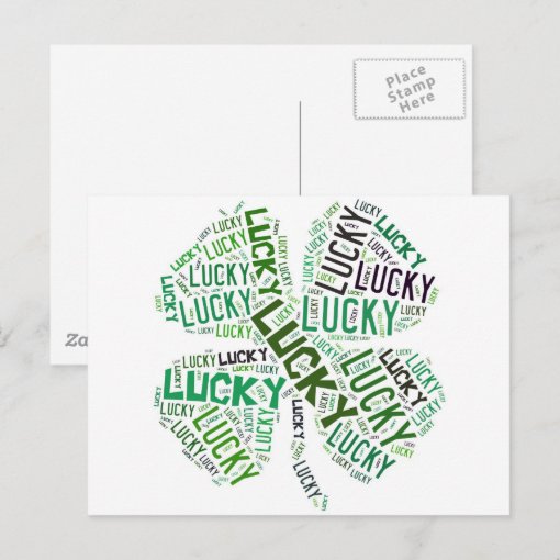 Lucky Clover Word Art Postcard | Zazzle