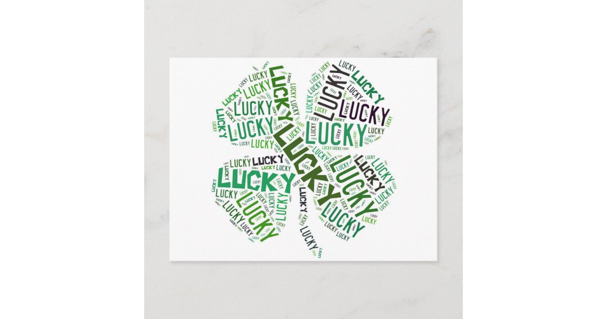 Lucky Clover Word Art Postcard | Zazzle