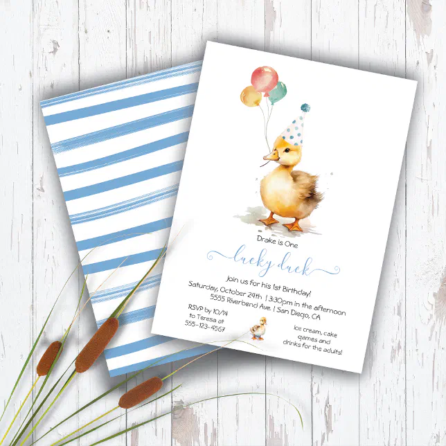 Lucky Duck 1st Birthday Party Invitation | Zazzle