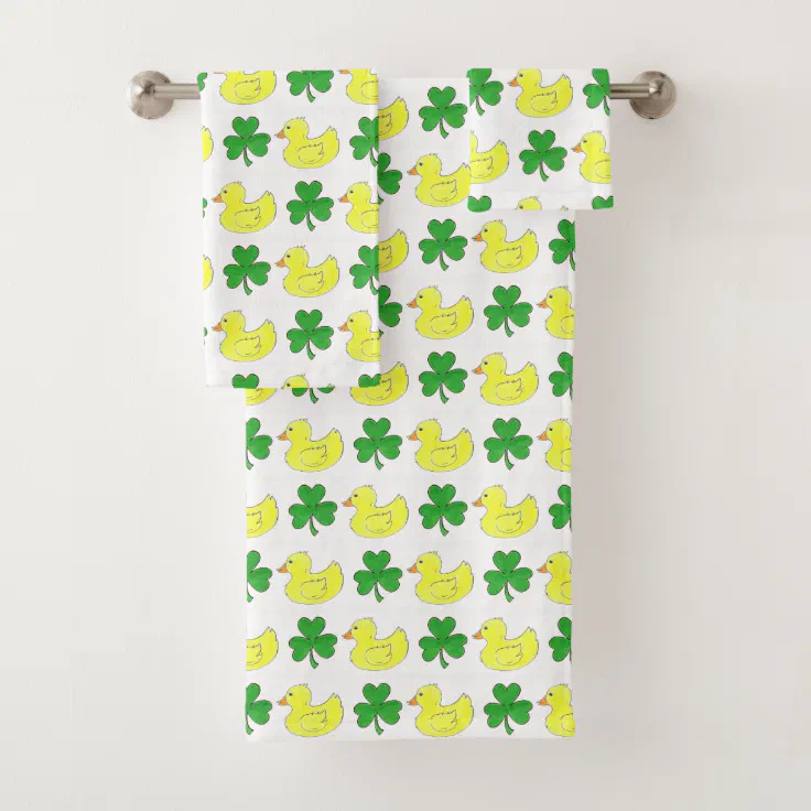 Lucky Duck Irish Shamrock Clover Rubber Ducky Bath Towel Set | Zazzle