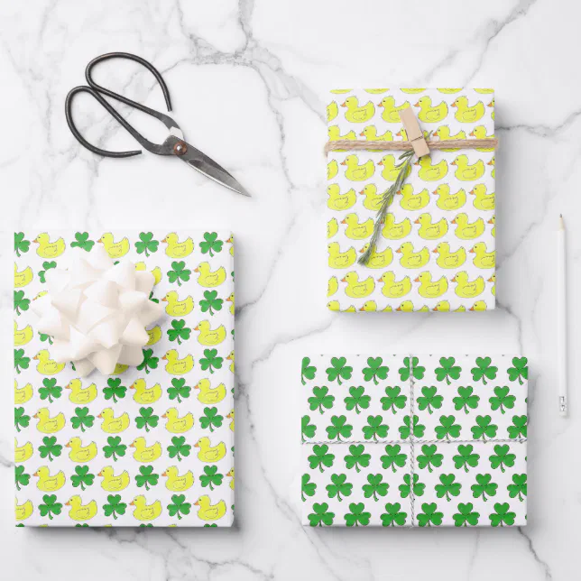 Lucky Duck Rubby Duck Shamrock Clover Good Luck Wrapping Paper Sheets ...