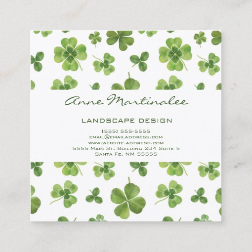 Lucky Four Leaf Clover Square Business Card | Zazzle