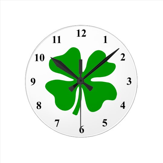 Lucky four leaf clover | St Patty's Day Round Clock | Zazzle.com
