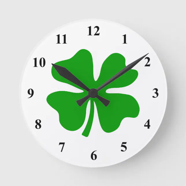 Lucky four leaf clover | St Patty's Day Round Clock | Zazzle