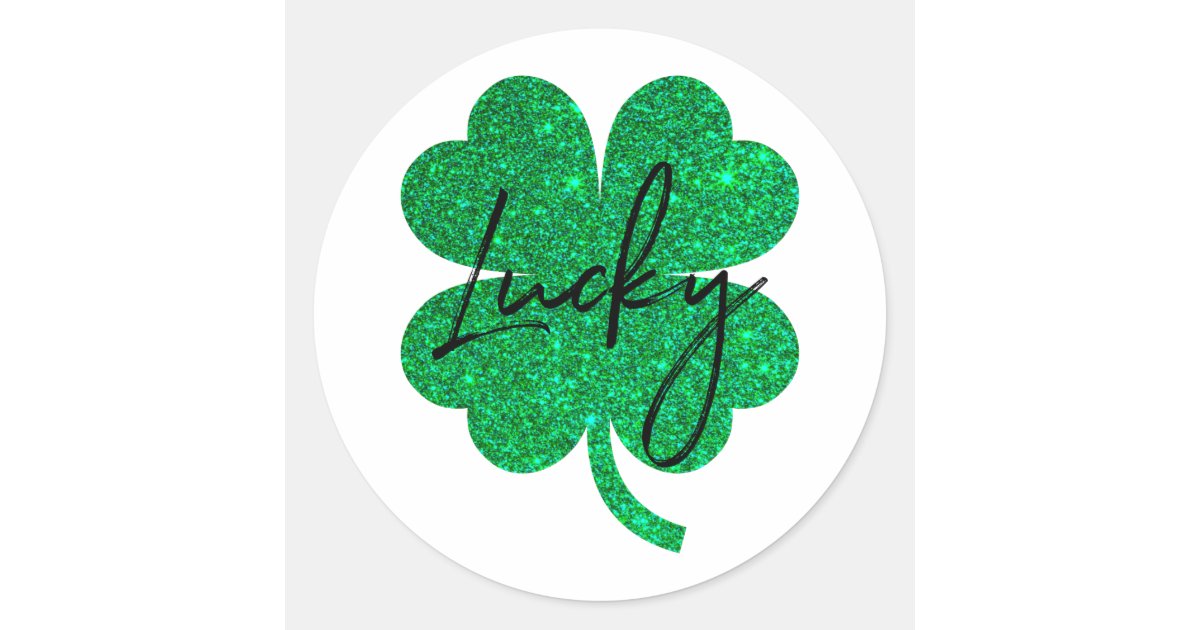 Lucky glitter four leaf clover classic round sticker | Zazzle