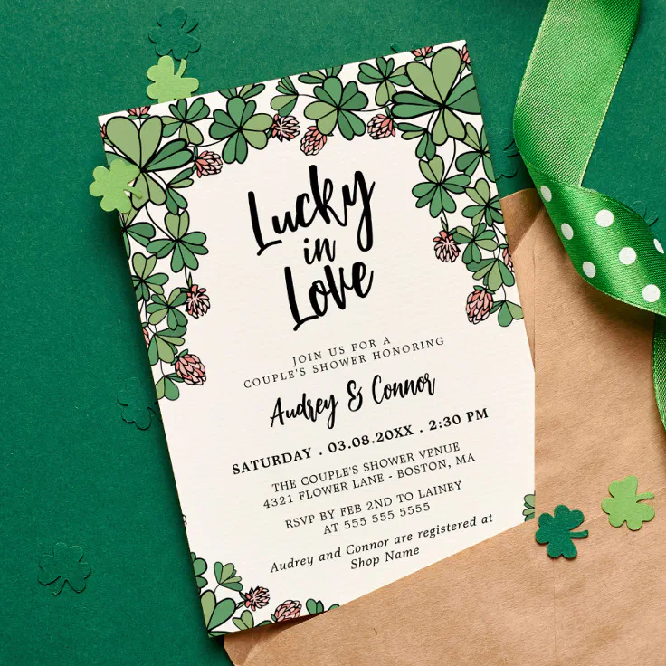 Lucky In Love Clover Couple's Shower Invitation | Zazzle