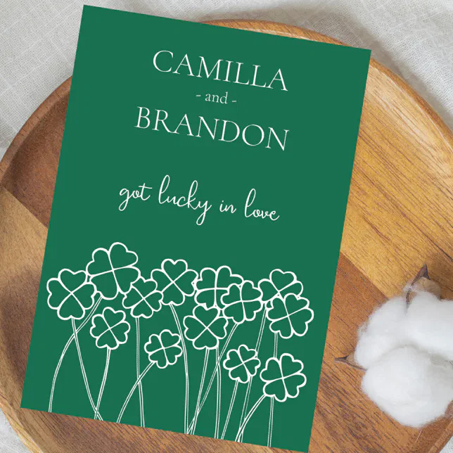 Lucky In Love Clover Emerald Green Wedding Invitation | Zazzle